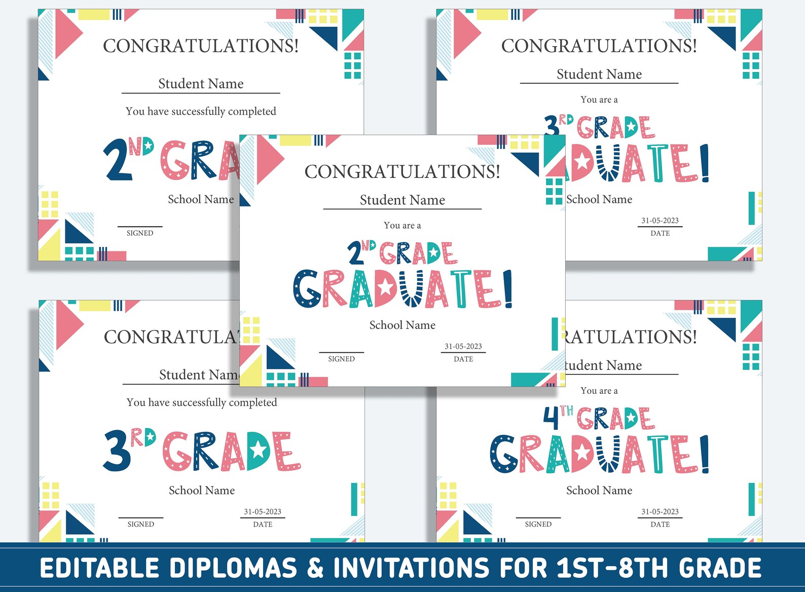 Editable 2nd Grade Diploma 1st to 8th Grade Diploma - Etsy