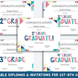 Editable 2nd Grade Diploma, 1st to 8th Grade Diploma, Certificate of ...