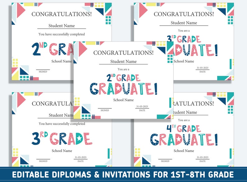 Editable 2nd Grade Diploma 1st to 8th Grade Diploma - Etsy