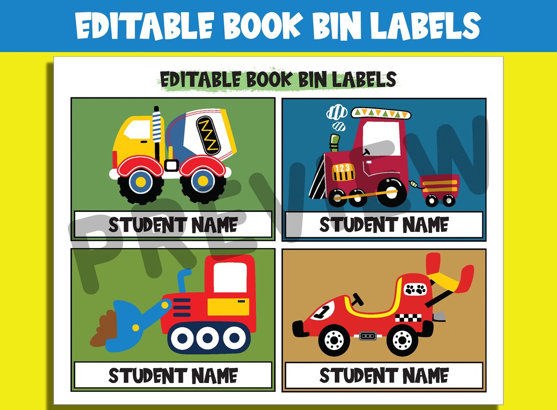 Editable Vehicle Book Bin Labels: 16 Customizable Designs for - Etsy