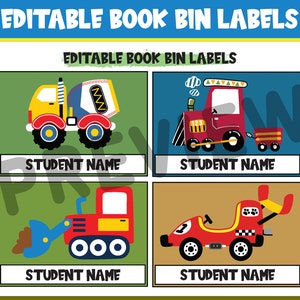 Editable Vehicle Book Bin Labels: 16 Customizable Designs for Perfect ...