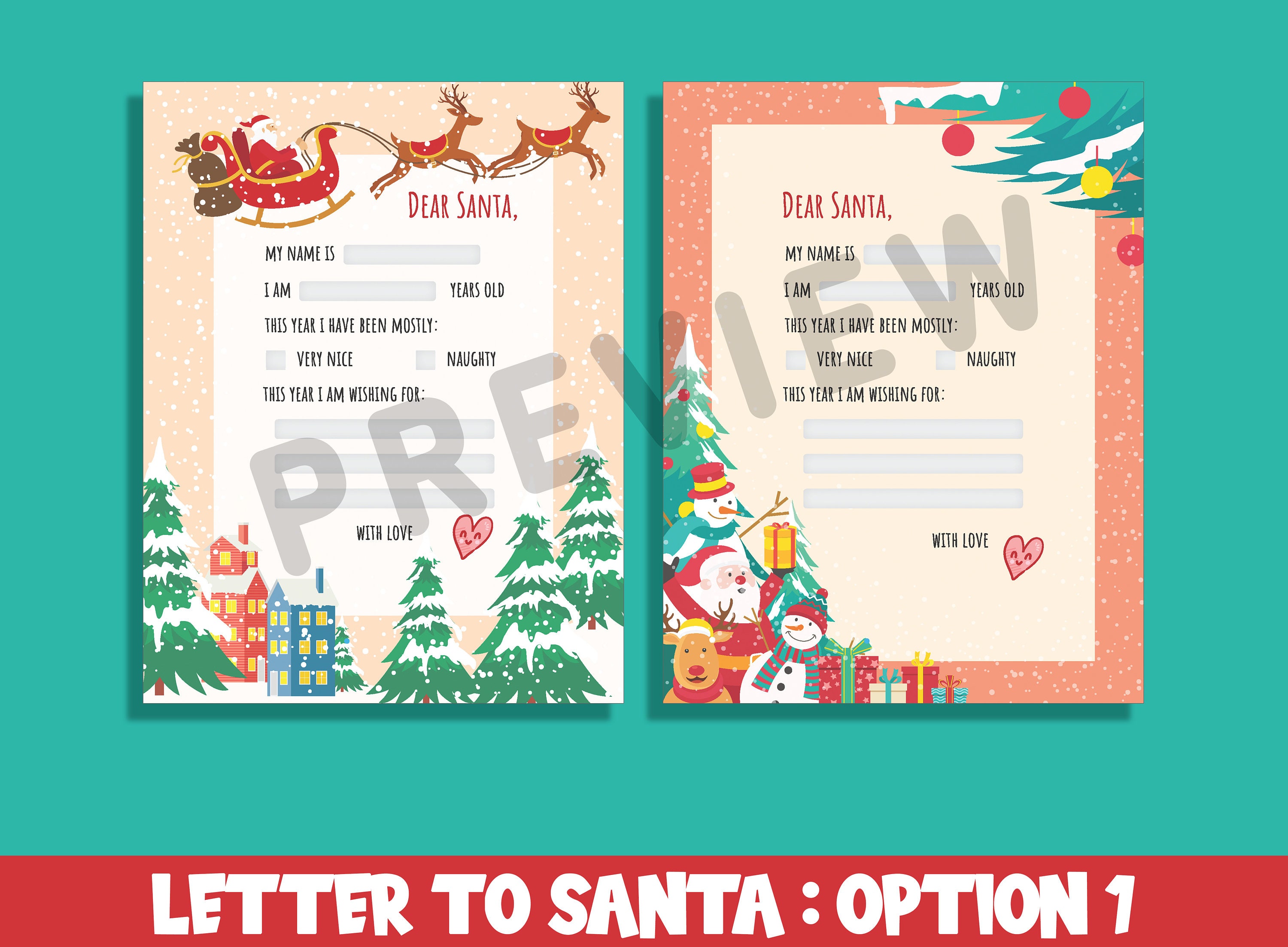 Letter to Santa Template, 2 Festive Designs for Kids' Letters, Fillable ...