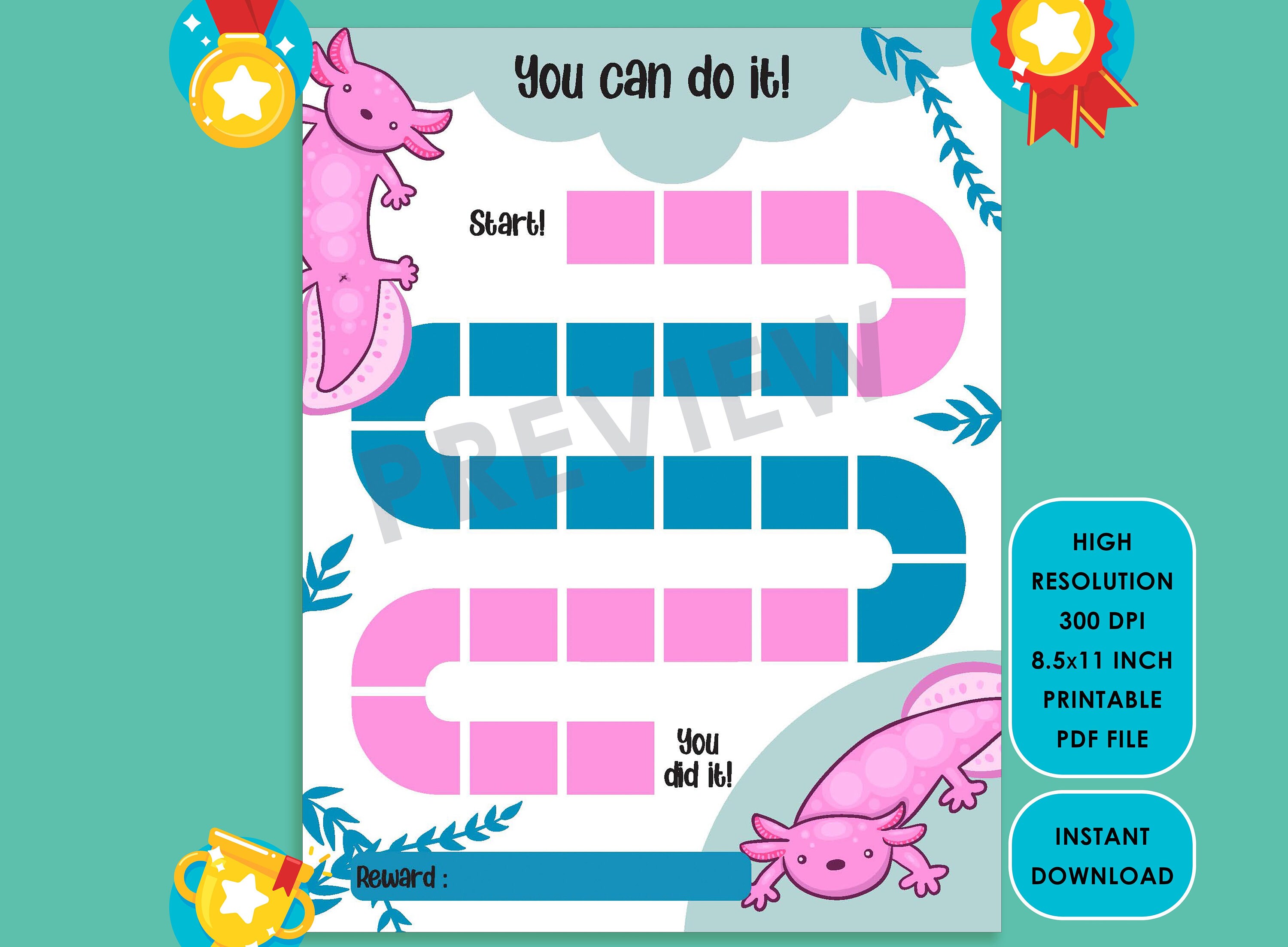 Printable Axolotl Reward Chart for Kids, Adorable and Fun Behavior ...