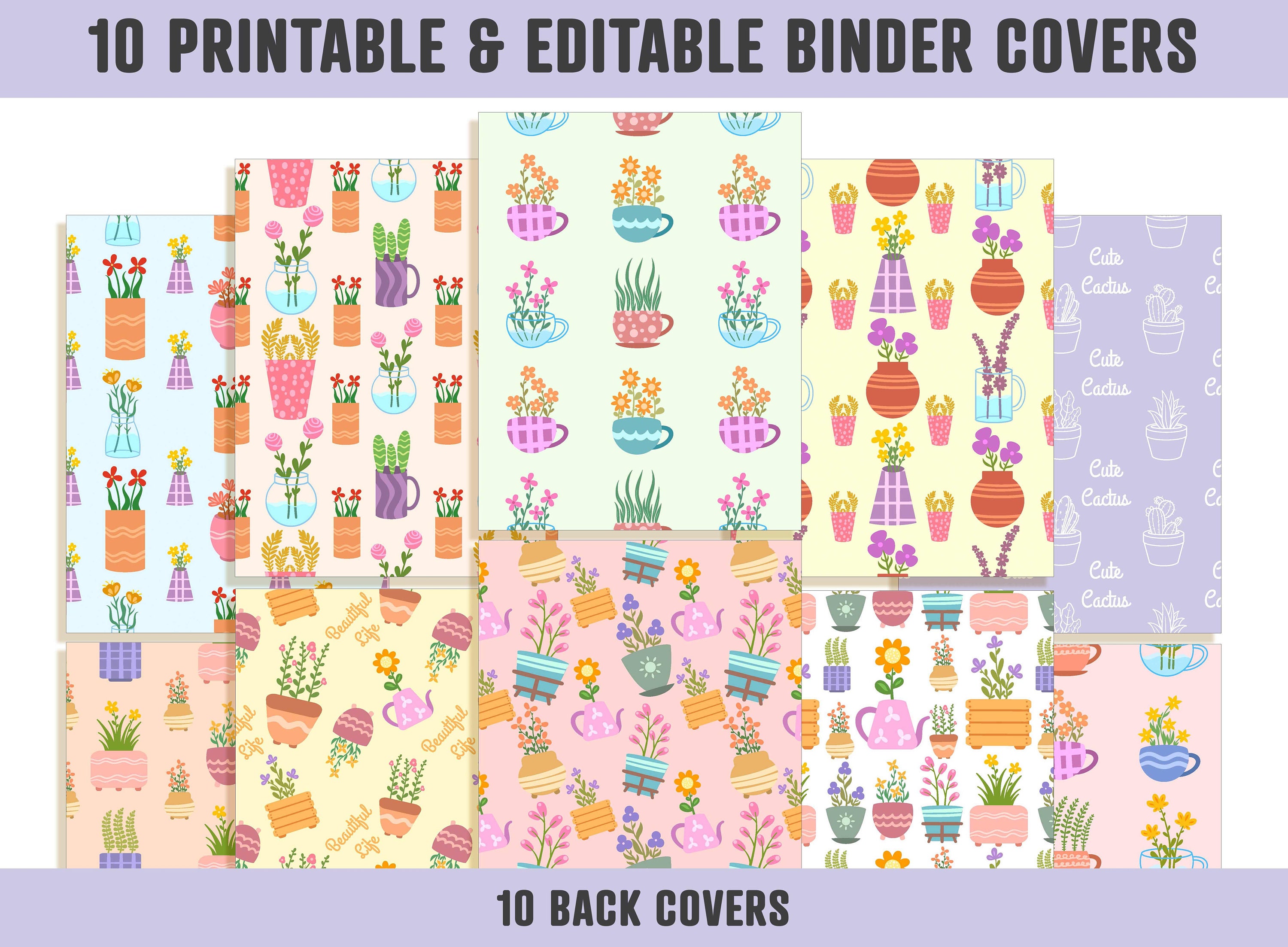 Flower Binder Cover, 10 Printable/editable Covers+spines, Binder Insert ...