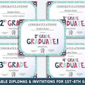 Editable First Grade Awards, 1st to 8th Grade Diploma, Certificate of ...
