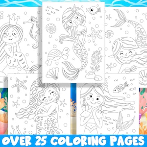 Mermaid Coloring Book, 25 Printable Beautiful Mermaid Coloring Pages ...
