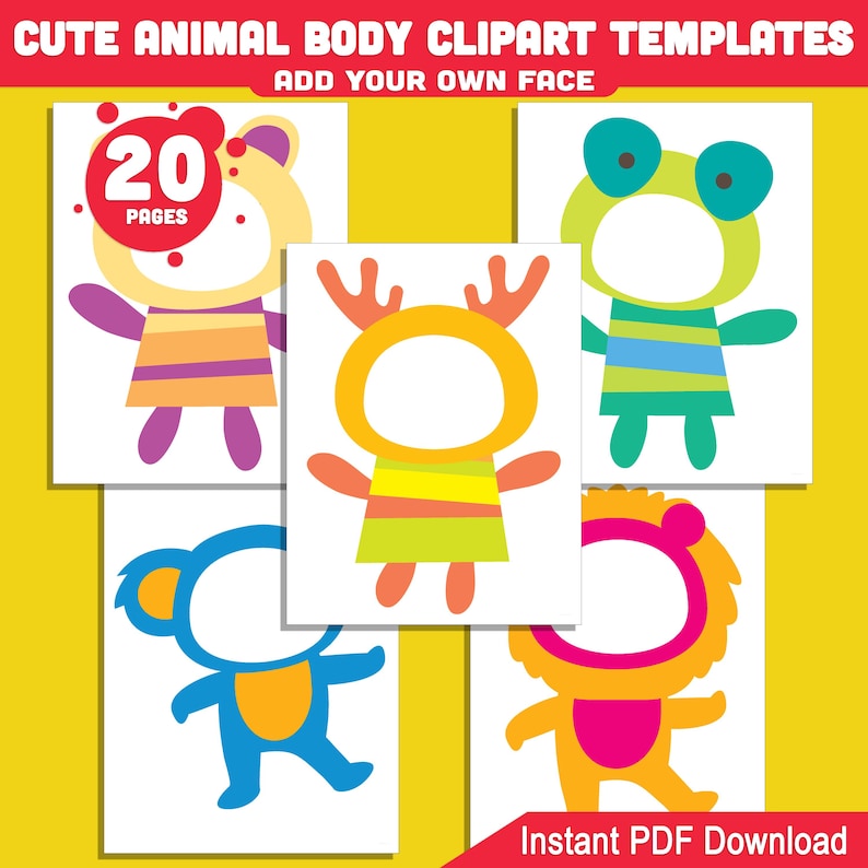 Animal Body Clipart Templates: Add Your Own Photo Face, Fun Cutouts for ...