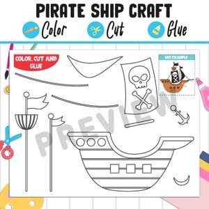 Pirate Ship Craft: Color, Cut, and Glue, a Fun Activity for Prek to 2nd ...
