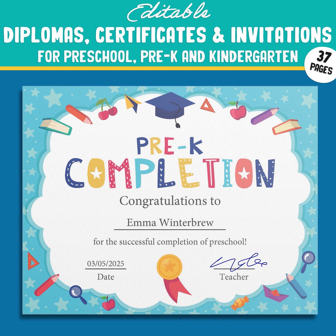 Certificate of Completion, Editable End of Year Diplomas, Certificates ...
