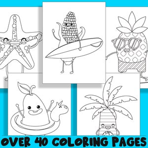 Kawaii Summer Character Coloring Book, 40 Printable Coloring Pages for ...