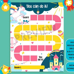 Printable Princess Reward Chart, Unicorn Behavior Chart, Girl Chore ...