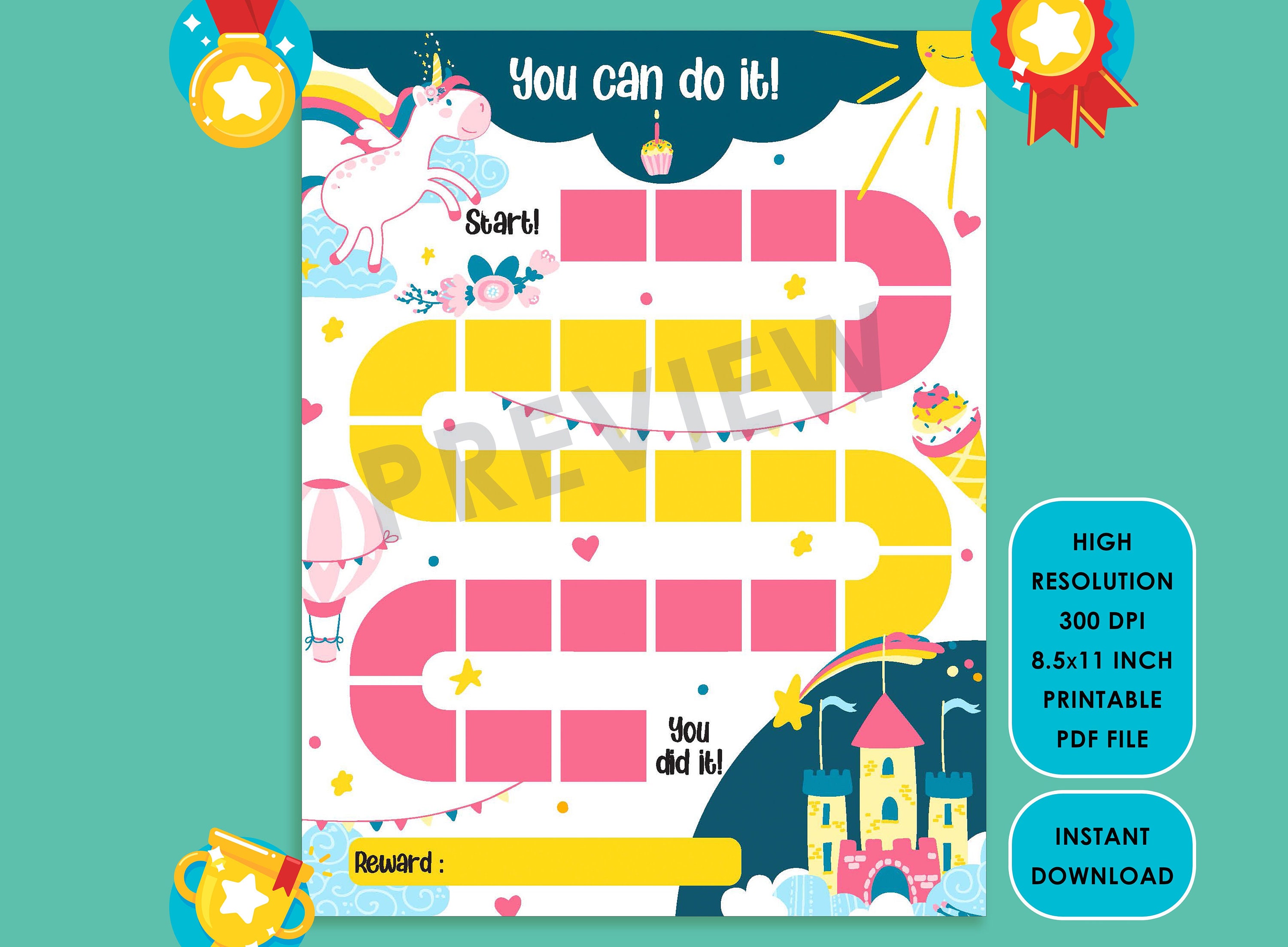 Printable Princess Reward Chart Unicorn Behavior Chart Girl - Etsy