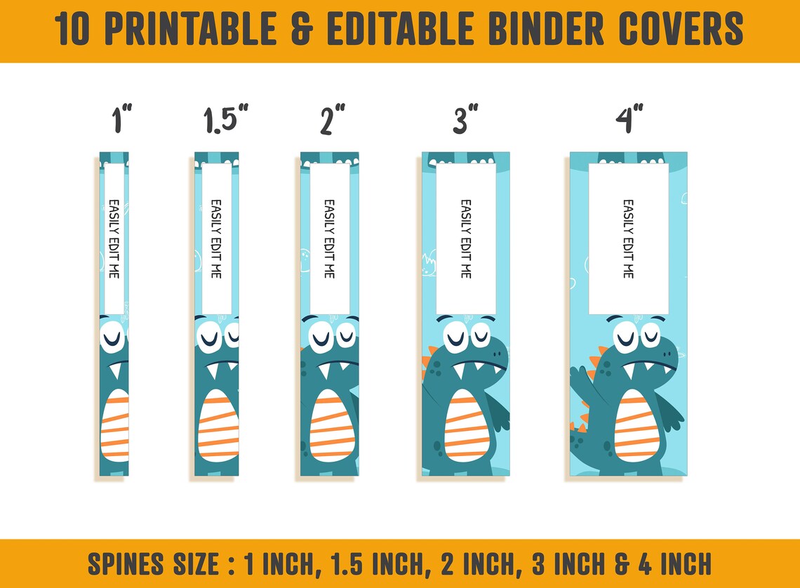 Dinosaur Binder Cover 10 Printable & Editable Coversspines | Etsy