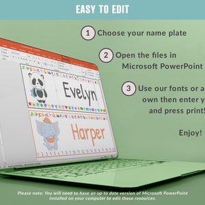 Student Desk Plates, 30 Printable/editable Cute Cartoon Animals ...