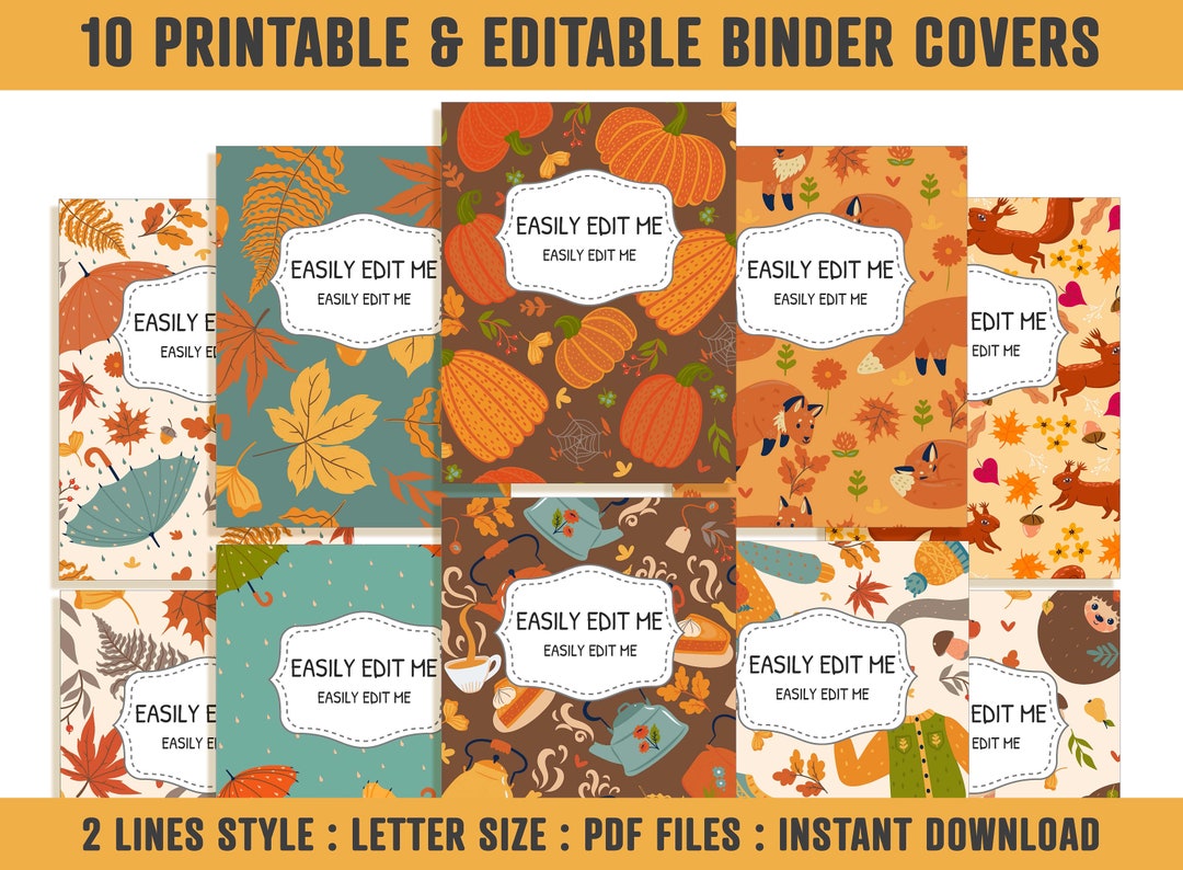 Fall Binder Cover 10 Printable & Editable Coversspines - Etsy