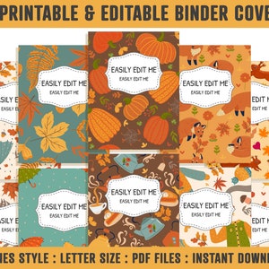 Fall Binder Cover, 10 Printable & Editable Covers+spines, Autumn Binder ...