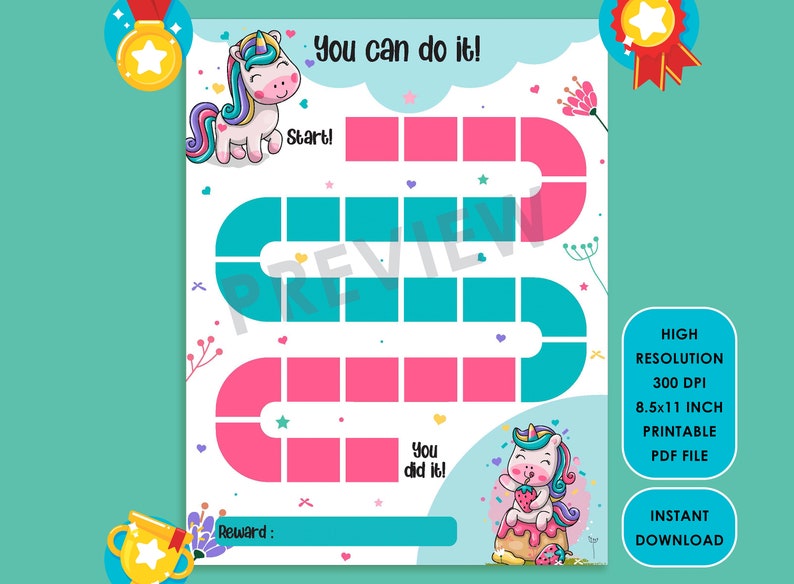 Printable Magical Unicorn Reward Chart for Kids, Adorable Behavior ...