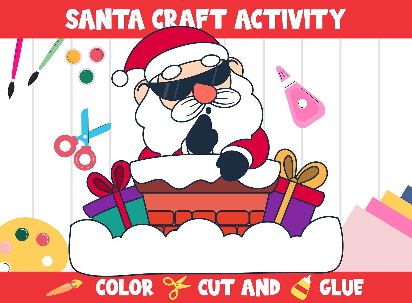 Santa Craft Activity Color, Cut, and Glue for Prek to 2nd Grade, PDF ...