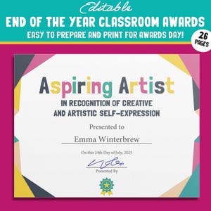 Editable End of School Awards, End of the Year Awards, Student ...