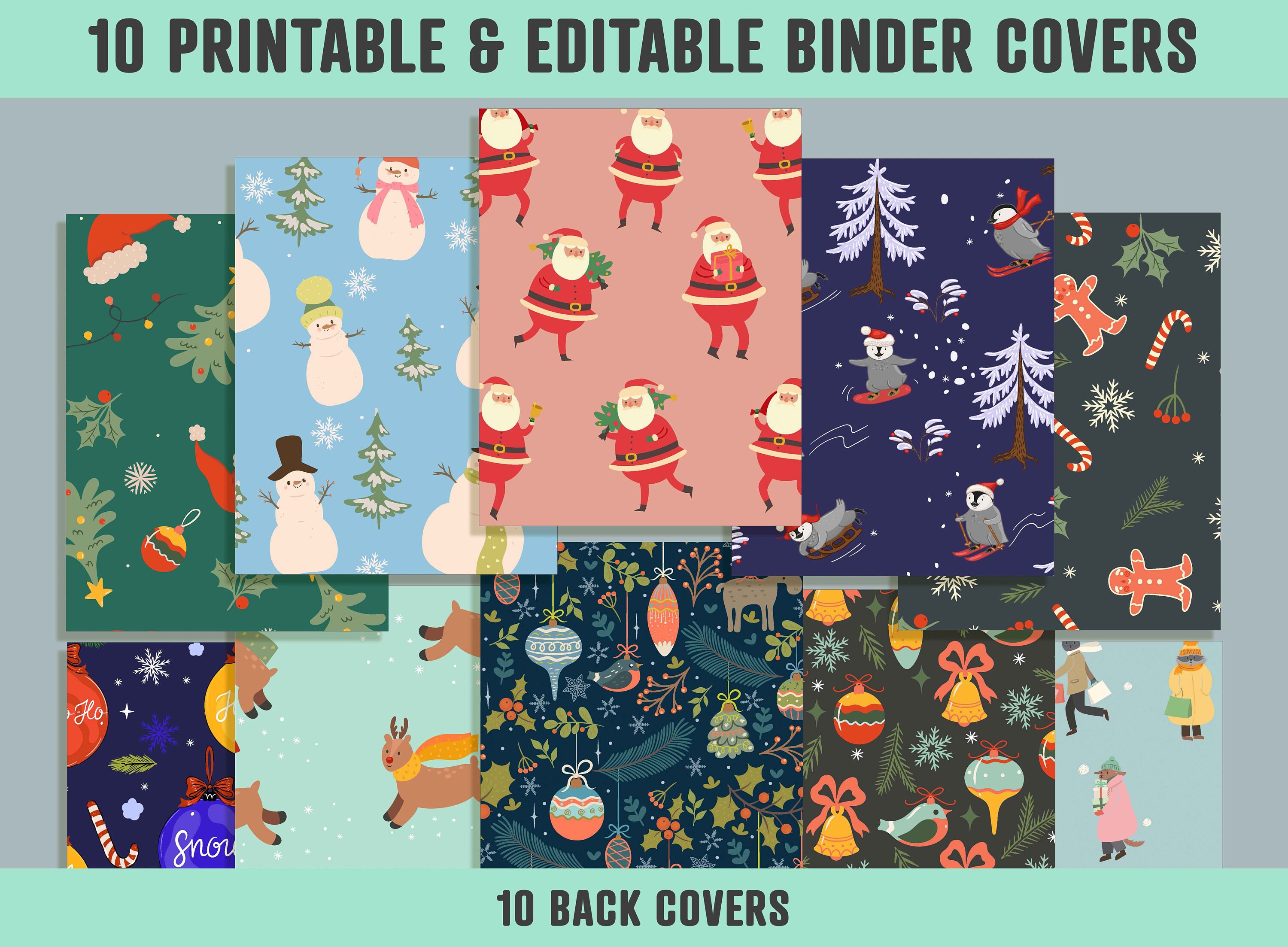Santa Claus Christmas Winter Binder Cover, 10 Printable/editable Binder ...