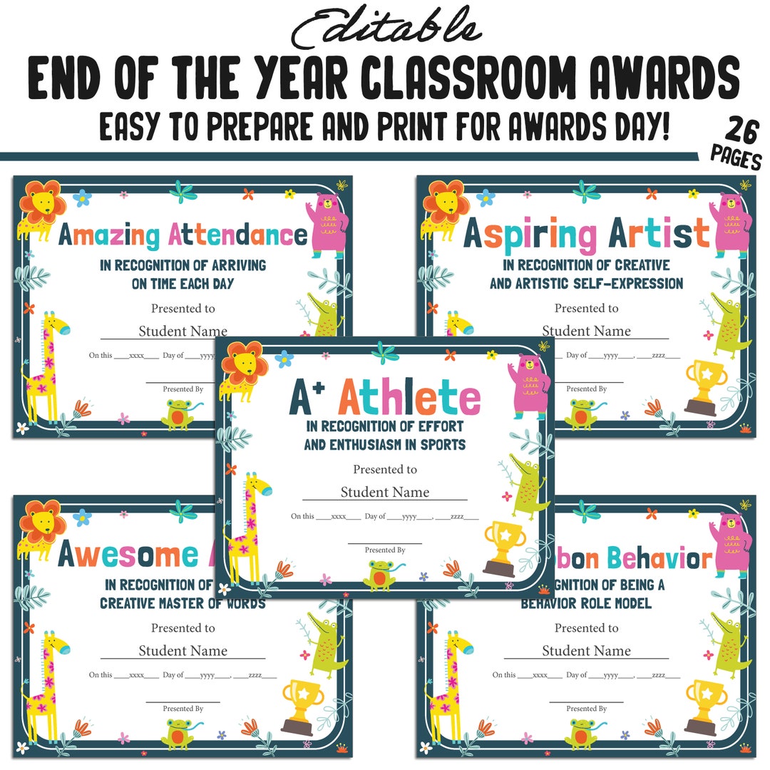 Printable & Editable Class Superlative Fun Classroom Awards for the End ...