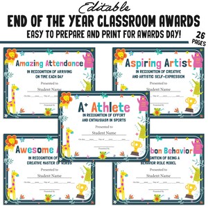 Printable & Editable Class Superlative Fun Classroom Awards for the End ...