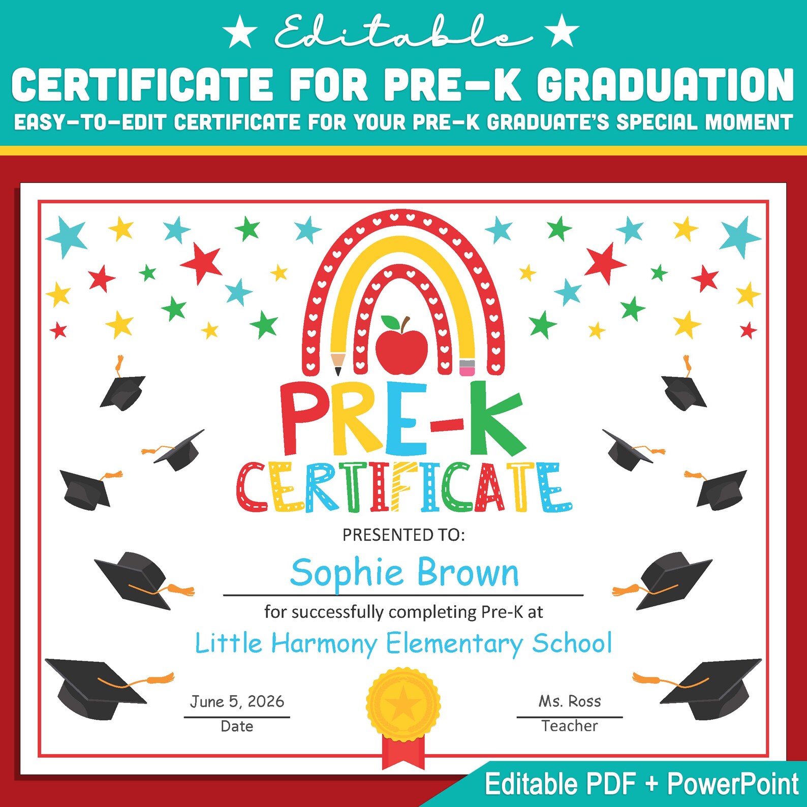Editable Pre-k Moving up Certificate Template, Graduation Letter Size PDF + Powerpoint, End of ...