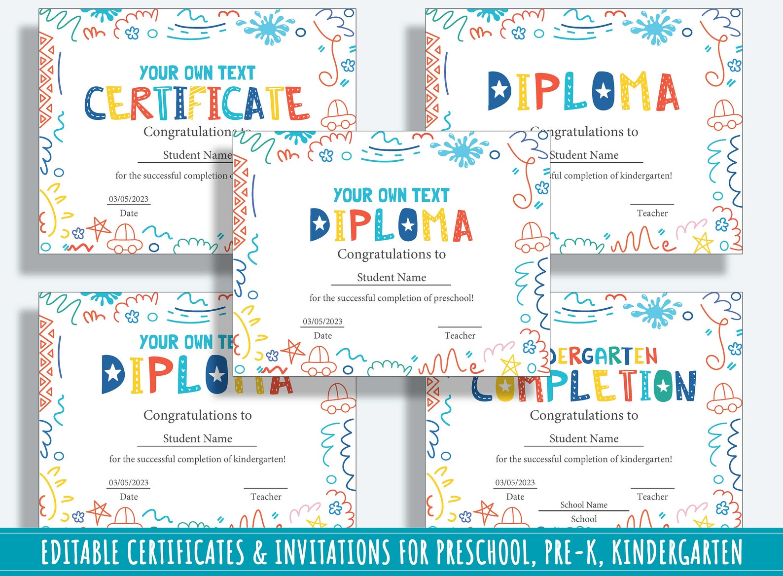 Certificate Template Editable End of Year Diplomas - Etsy