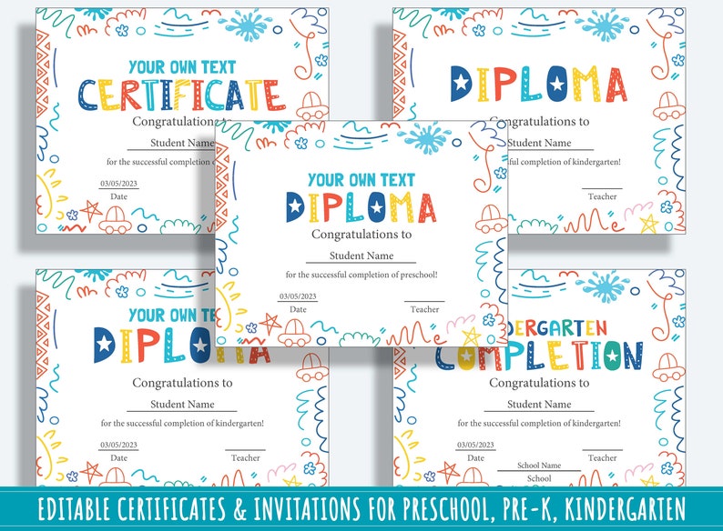 Certificate Template Editable End of Year Diplomas - Etsy