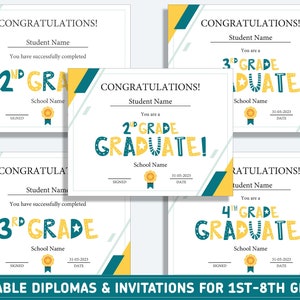 Editable 3rd Grade Graduation, 1st to 8th Grade Diploma, Certificate of ...