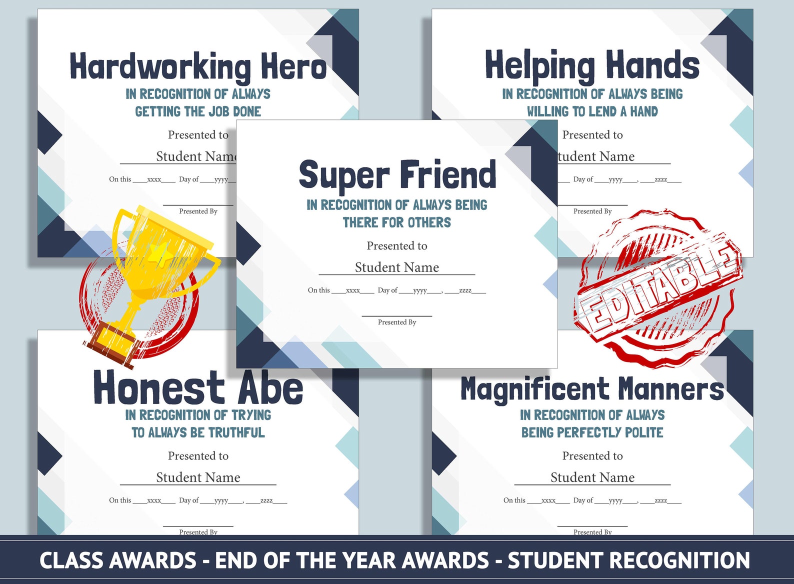 Editable Middle School Awards, End of the Year Awards, Student ...