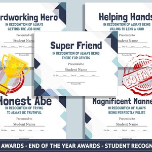 Editable Middle School Awards, End of the Year Awards, Student ...