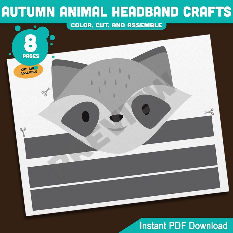 Printable Autumn Animal Headband Crafts, Fall Paper Crown and Coloring ...
