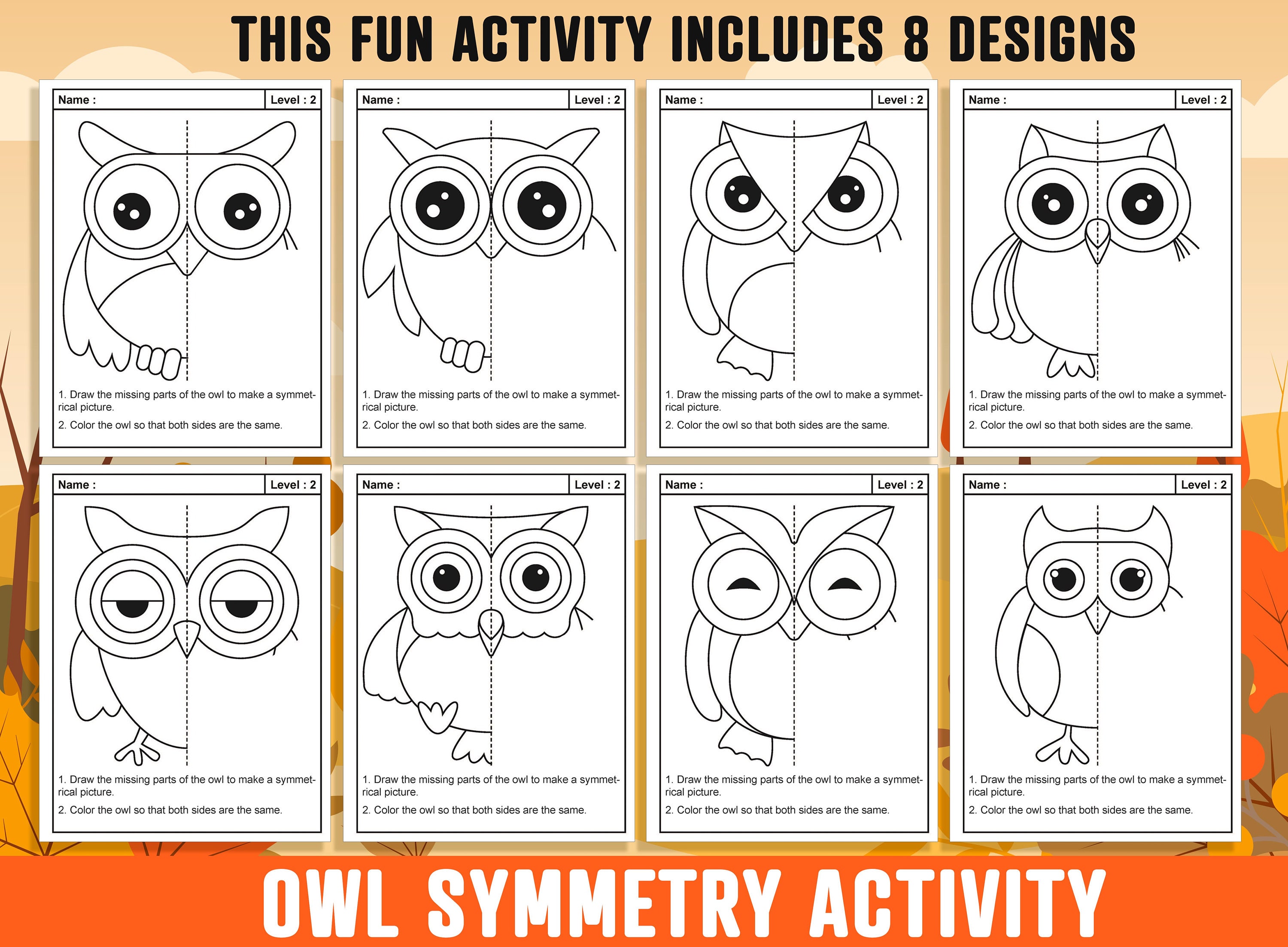Owl Symmetry Worksheet, Owl Theme Lines of Symmetry Activity, 24 Pages ...