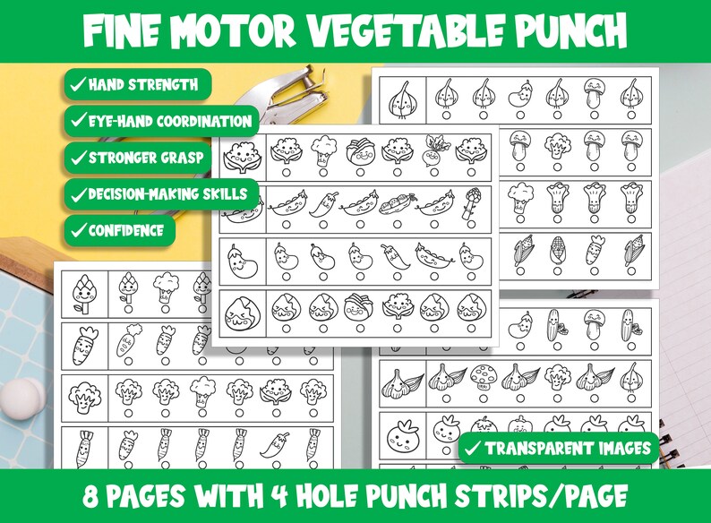 Fine Motor Vegetable Punch, Kids Hole Punch Activities for Task Boxes ...