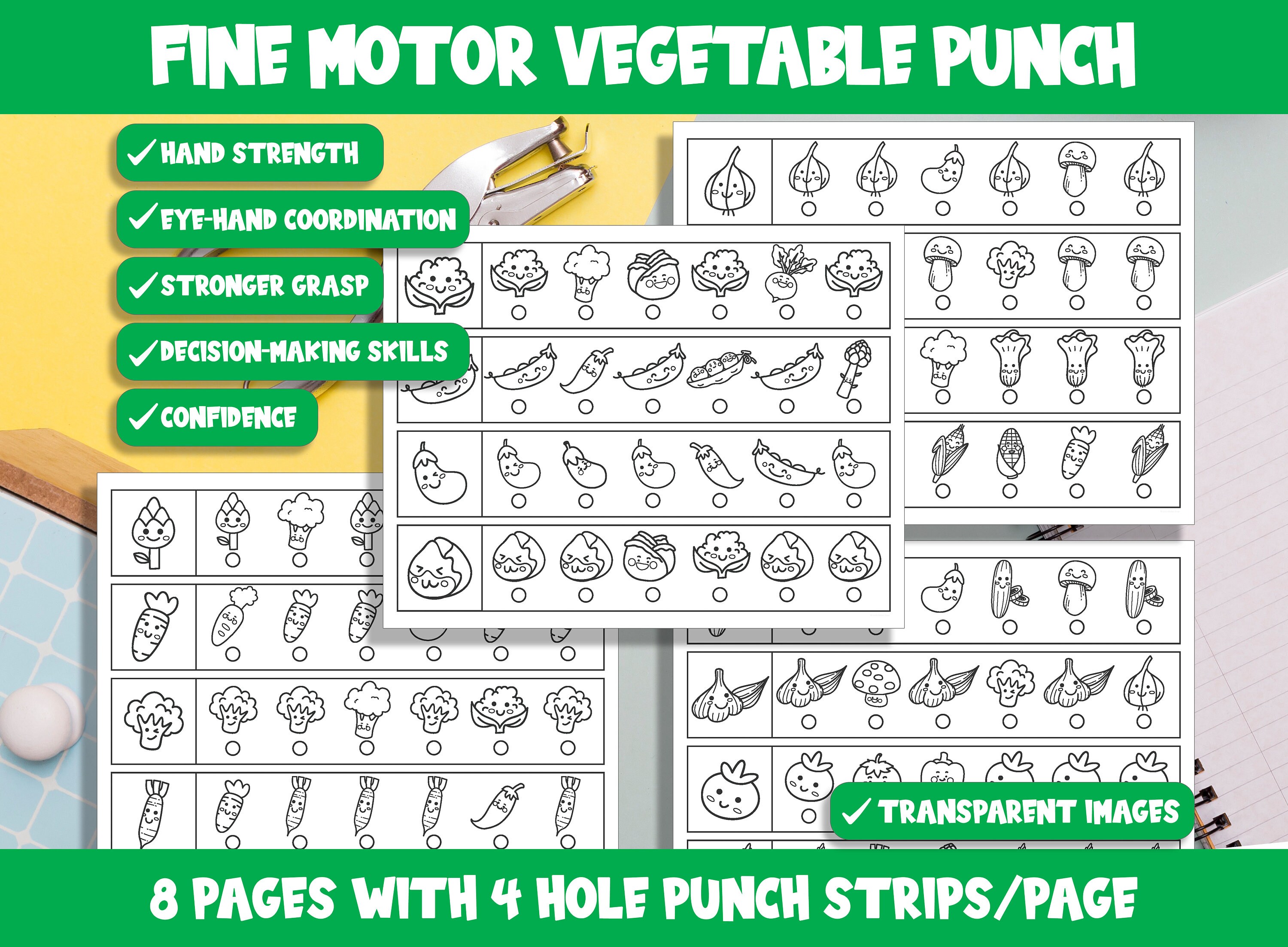 Fine Motor Vegetable Punch, Kids Hole Punch Activities for Task Boxes ...