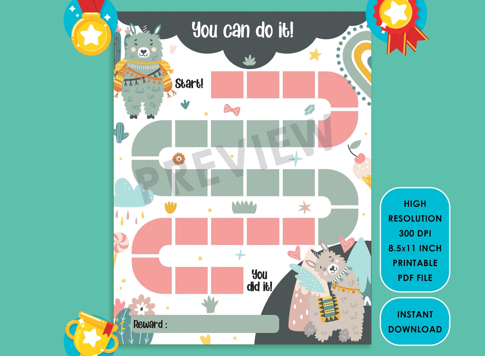 Printable Llama & Koala Reward Chart for Kids, Adorable Behavior ...
