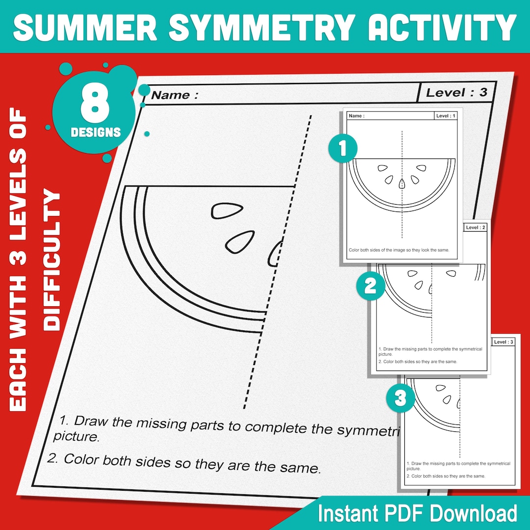 Summer Symmetry Activity: 24 Pages of Lines of Symmetry Worksheets With ...
