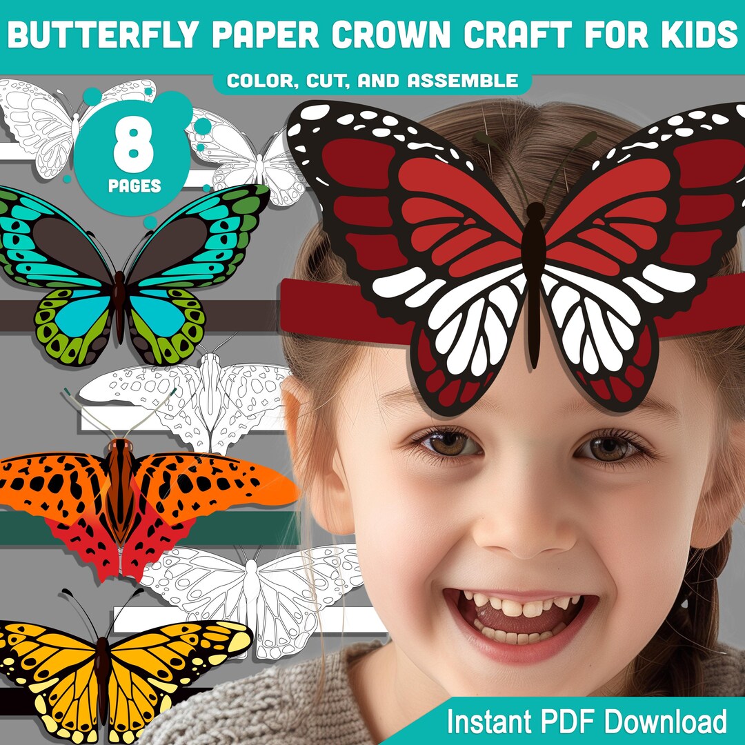 Butterfly Paper Crown Craft for Kids – 4 Fun Spring Headband and Hat ...