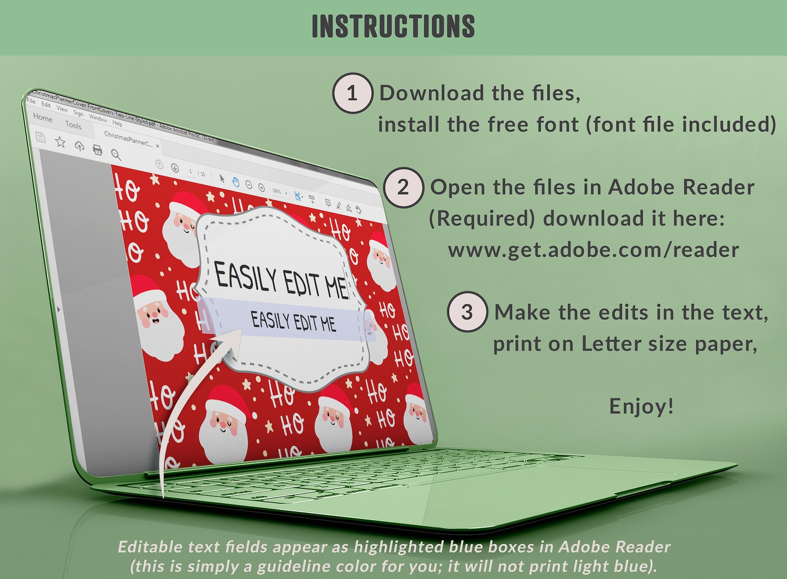 Christmas Planner Cover, 10 Printable & Editable Binder Coversspines ...