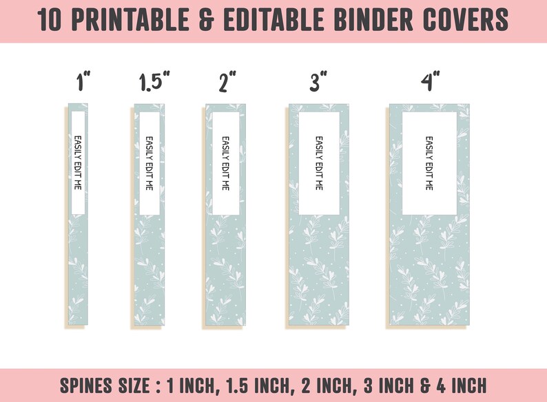 Binder Cover Set, 10 Editable Coversspines, Printable, Binder Cover ...