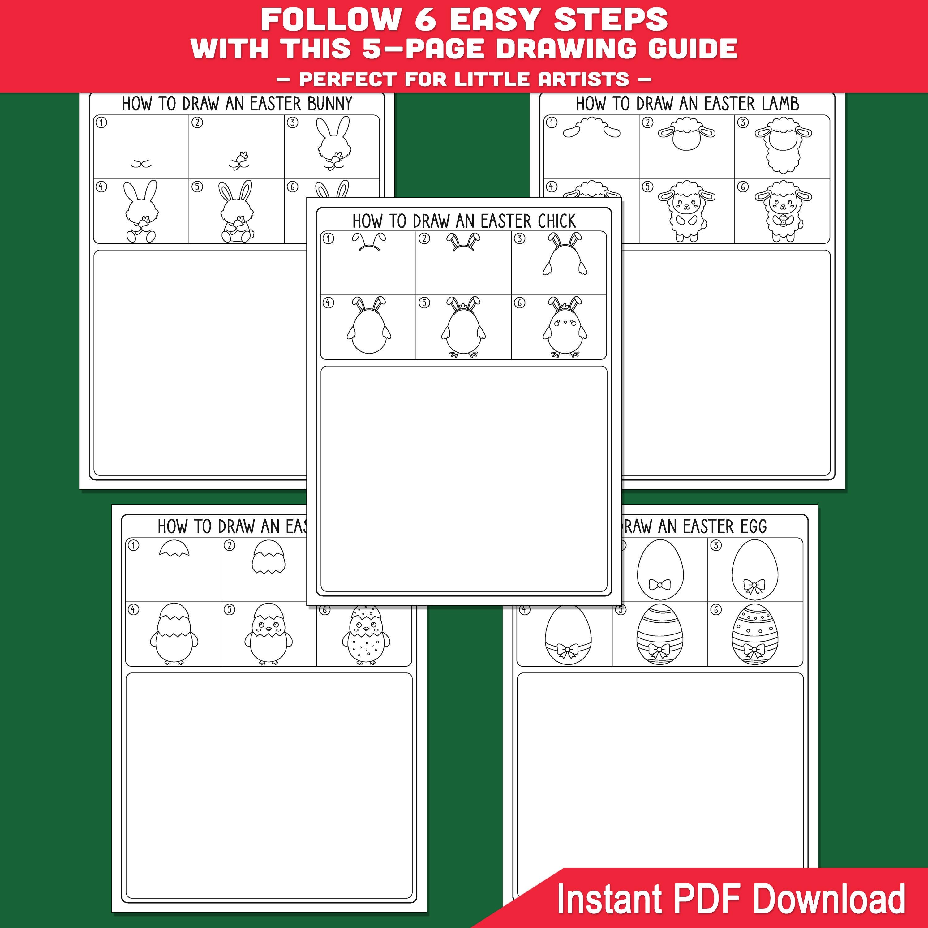 Easter Directed Drawing Worksheets, Printable Step-by-step Bunny, Chick ...