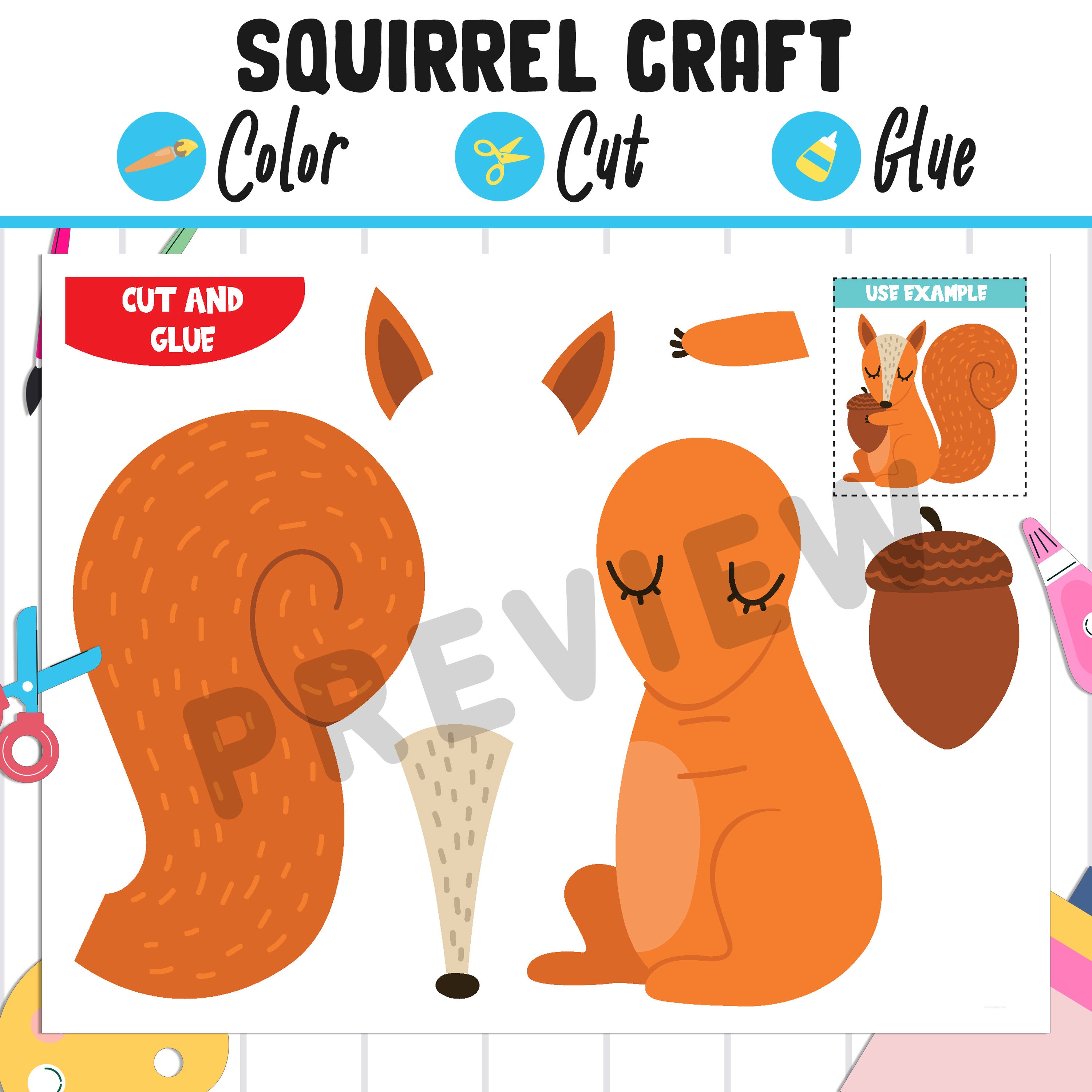 Cute Squirrel Craft Activity: Color, Cut, and Glue, Fun for Prek to 2nd ...
