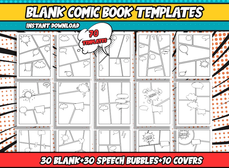 70 Comic Strip Templates, Create Your Own Comic Book, Includes: 30 ...