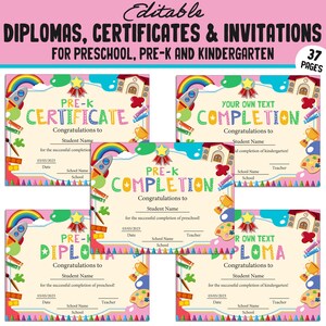 Editable Preschool, Pre-k, and Kindergarten Diplomas, Certificates, and ...