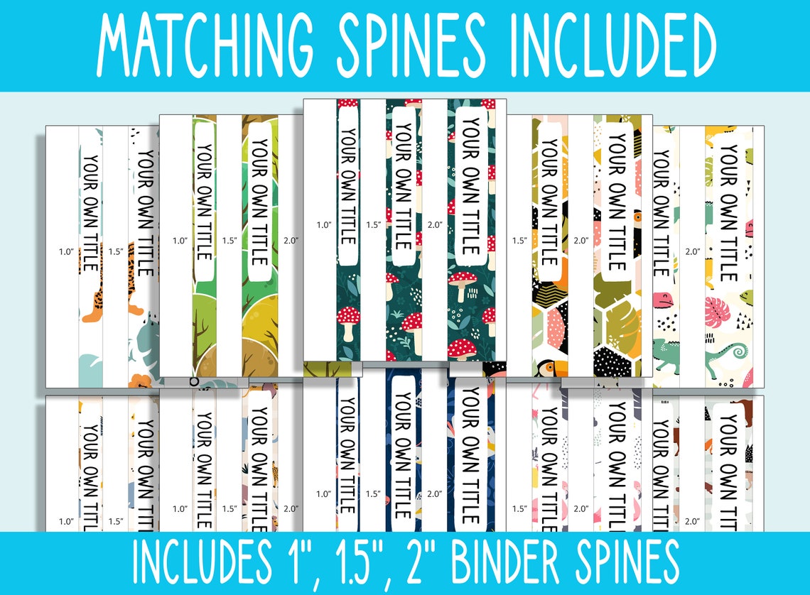 10 Editable Nature Pattern Binder Covers, Includes 1, 1.5, 2" Spines ...