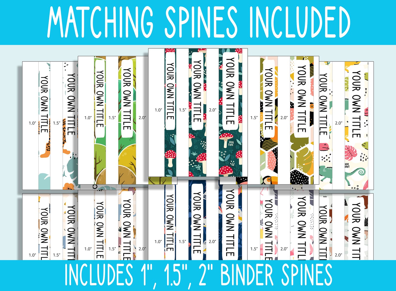 10 Editable Nature Pattern Binder Covers, Includes 1, 1.5, 2" Spines ...