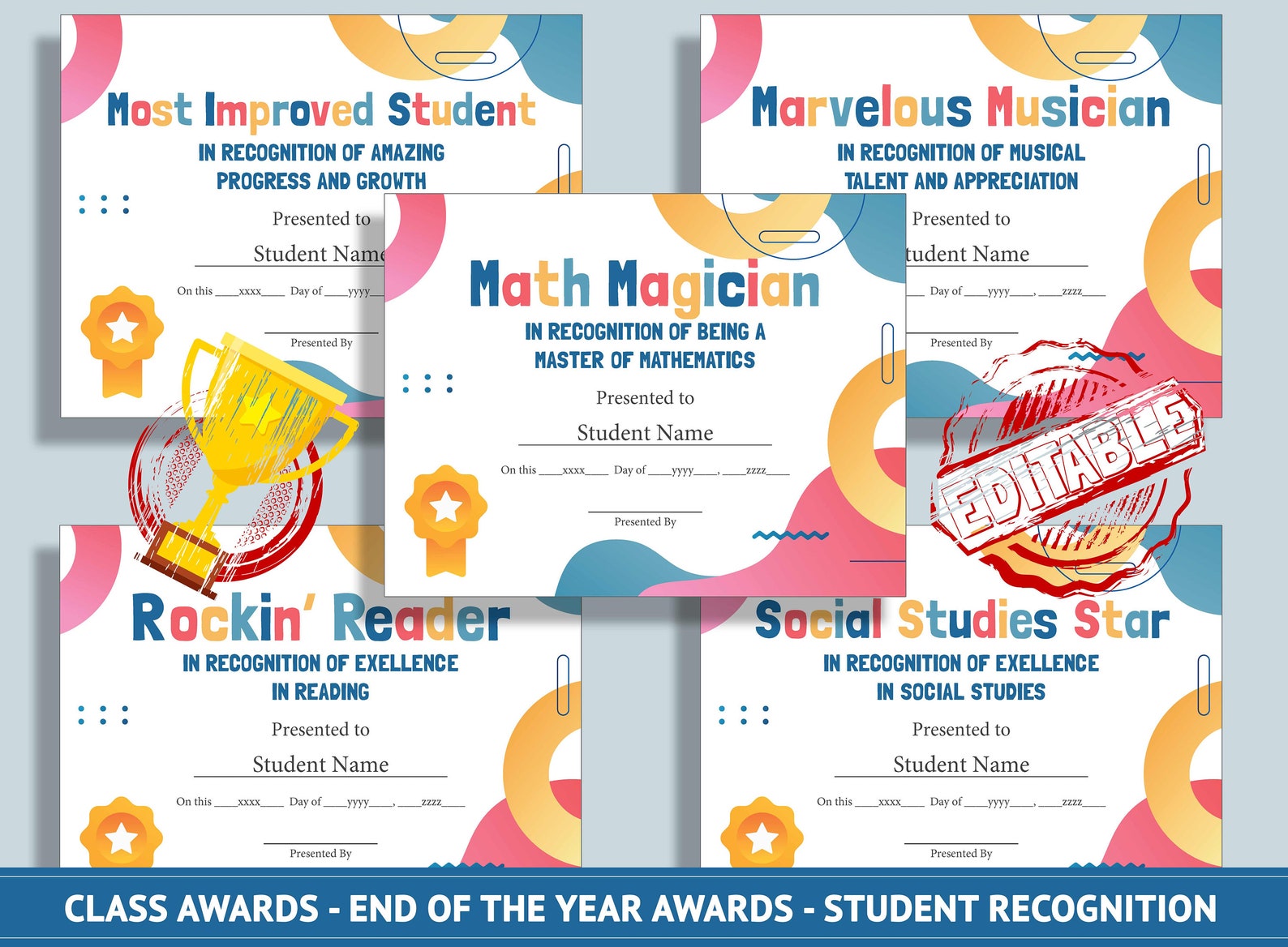 Editable Class Awards End of the Year Awards Student Recognition, PDF ...