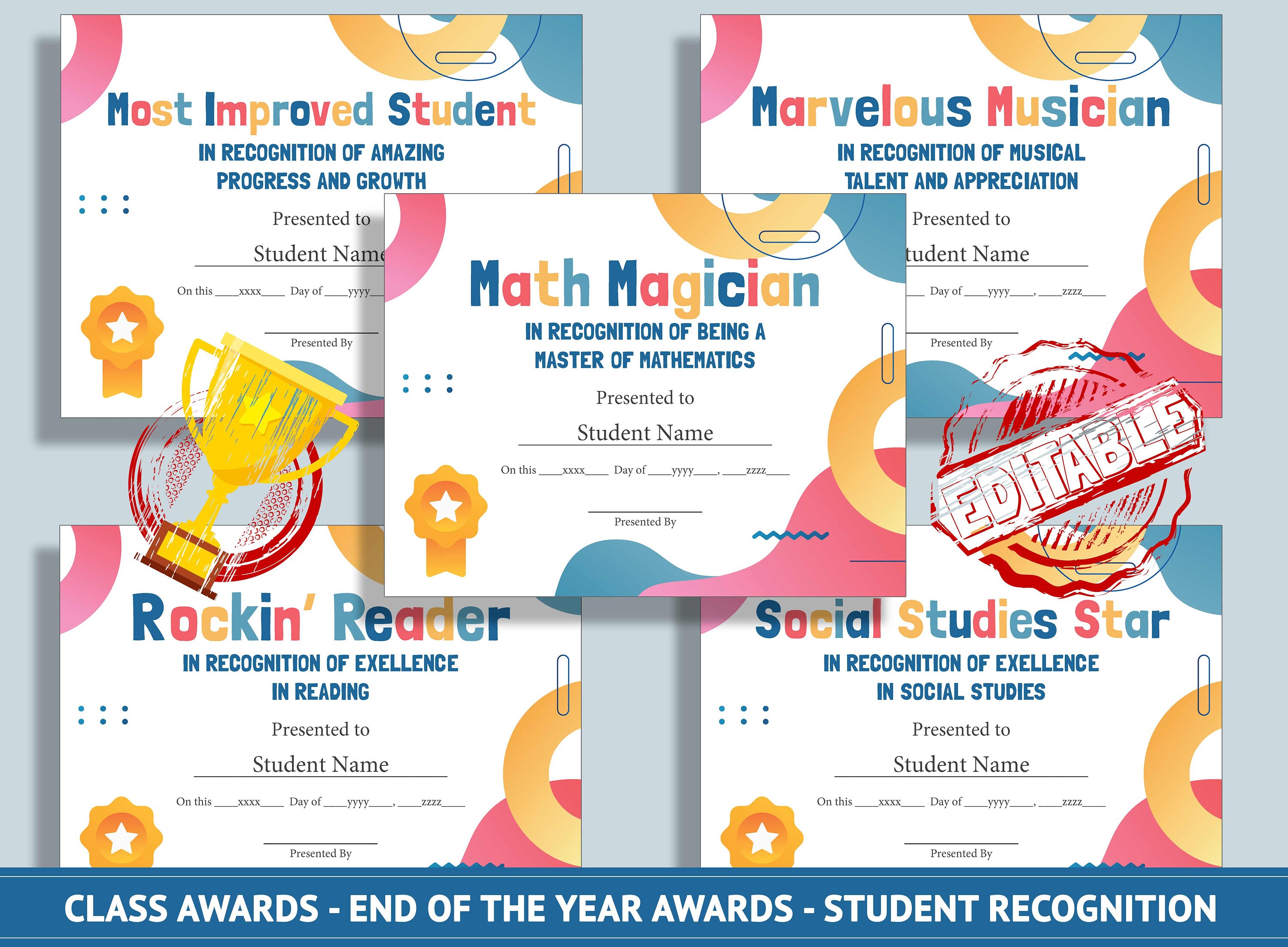Editable Class Awards End of the Year Awards Student Recognition, PDF ...