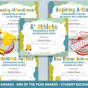 26 Editable Classroom Certificates - End of the Year Awards - Student ...